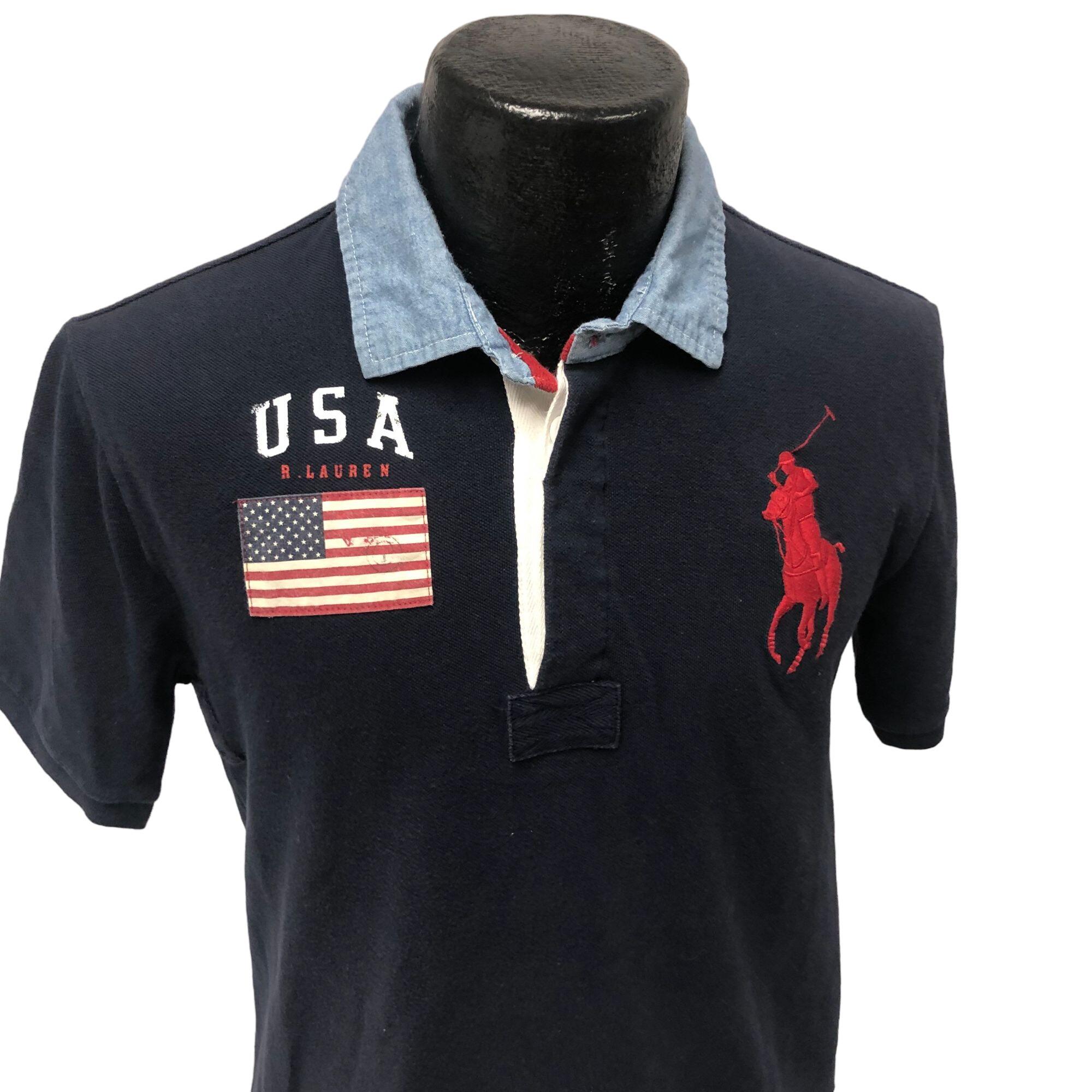 Vintage Y2K Ralph Lauren USA Flag Navy Blue Big Polo PONY Vintage Y2K Ralph Lauren USA Flag Navy Blue Big Polo PONY