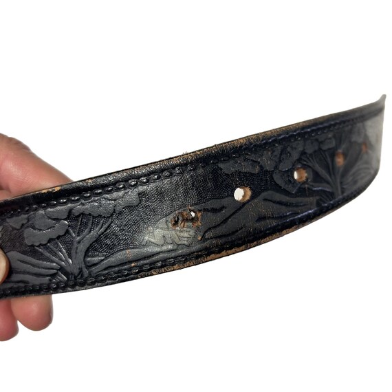 Vintage 70's Men Black Tooled Leather Western SILVER … - Gem