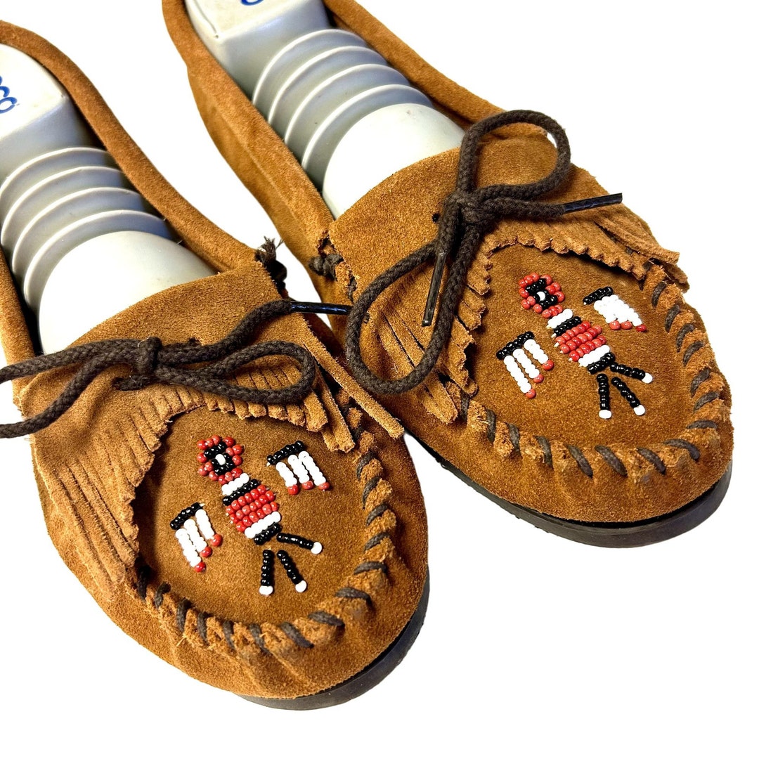 Vintage Minnetonka Moccasins Brown Suede Beaded THUNDERBIRD PHOENIX ...