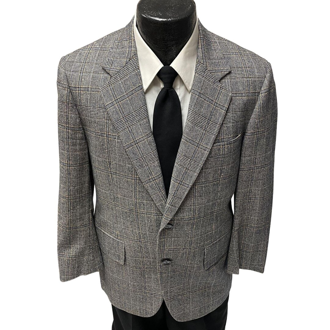 Vintage 70's Famous Barr Men's Blue Gray Sport Coat SHADOW PLAID Mod ...