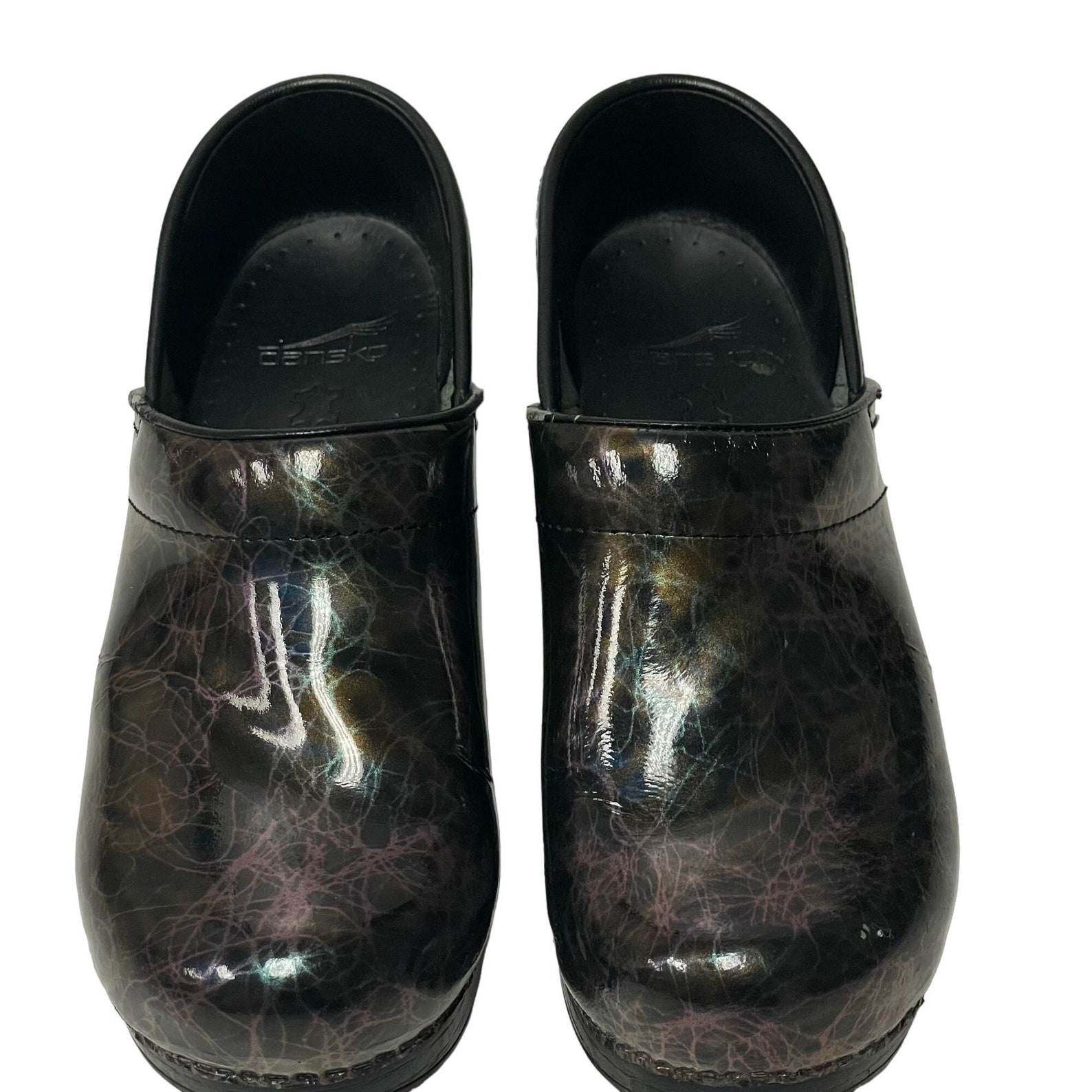 Vintage Dansko Purple Black PATENT Leather SCRIBBLE Clog Professional ...