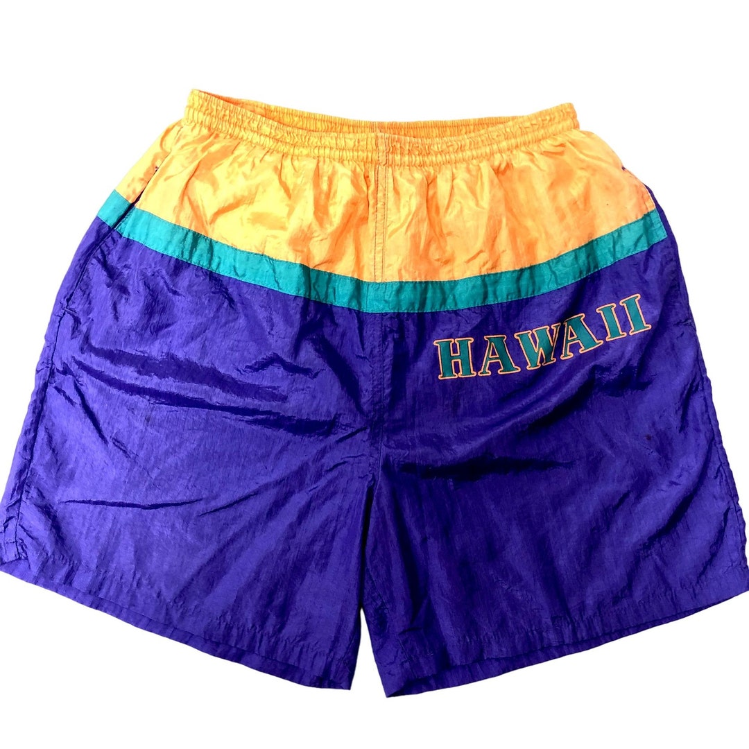 Vintage 80 90's Sea Waves Men SHINY Purple HAWAII Spellout SURFER Beach ...