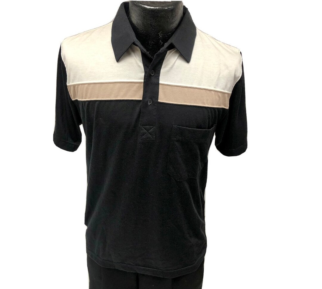 Vtg 70 80s Damon Men Black White Colorblock Retro SURFER Pocket Polo ...