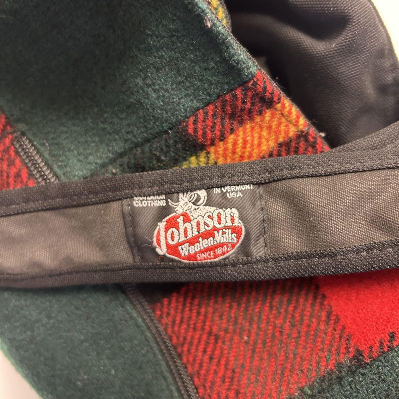 Vintage 80's Johnson Woolen Mills Green Red Plaid TARTAN Hand Bag WOOL ...