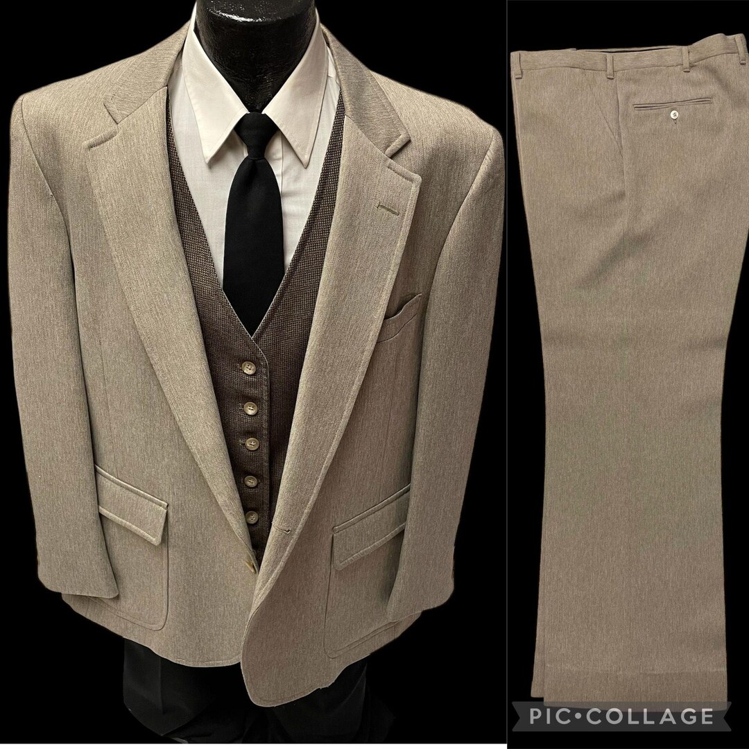 3 Pc Vintage 70's Hardwick Clothes Men's Mod Gray Textured Polyester ...