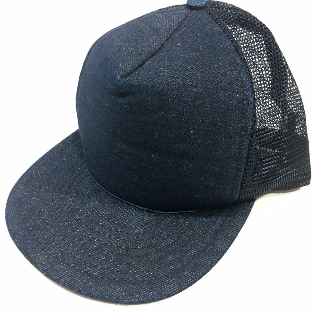 NOS Vtg 90's Designer Award DENIM Mesh TRUCKER Hat Snapback Blue Jean ...