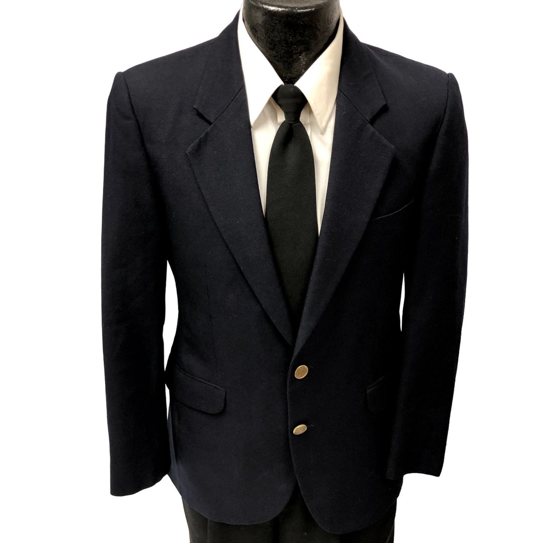 Vtg 60s Yves Saint Laurent NAVY Blue Sport Coat YSL Btn Jacket Wool ...