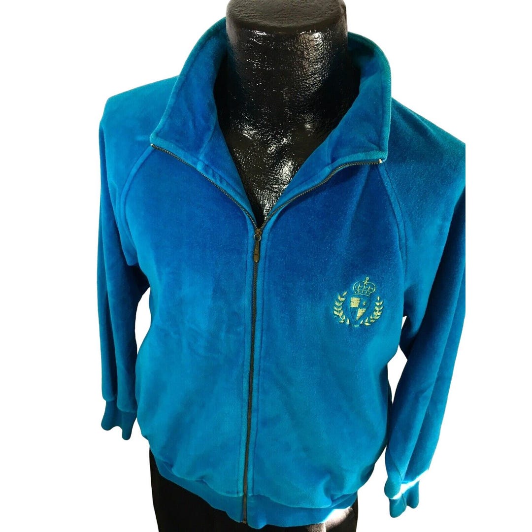 Vintage 60's Men's AZURE Blue VELVET TENNIS Coat Gold Crown Crest ...