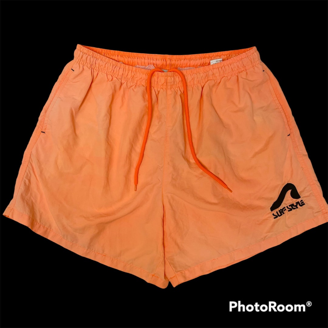 Vintage 80 90's SURF Style NEON Corral Apricot Nylon Swim Trunks Beach ...