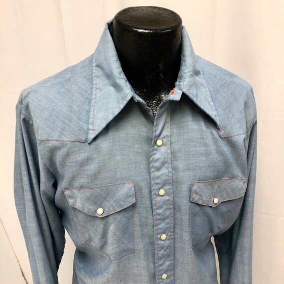 Vtg 70’s JCPenney Big Mac CHAMBRAY Pearl Snap Hippie … - Gem