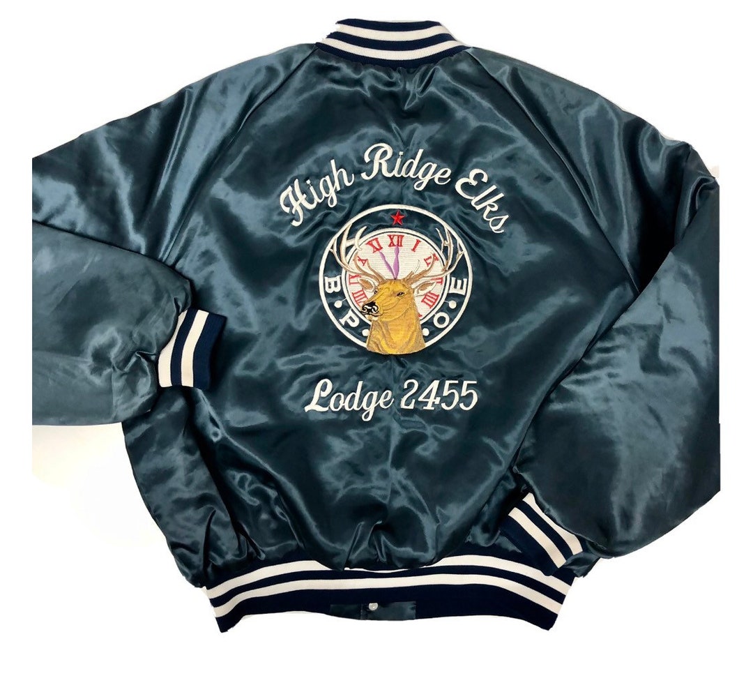 Vintage King Louie Pro Fit Men Blue Shiny SATIN Bomber High Ridge ELKS ...