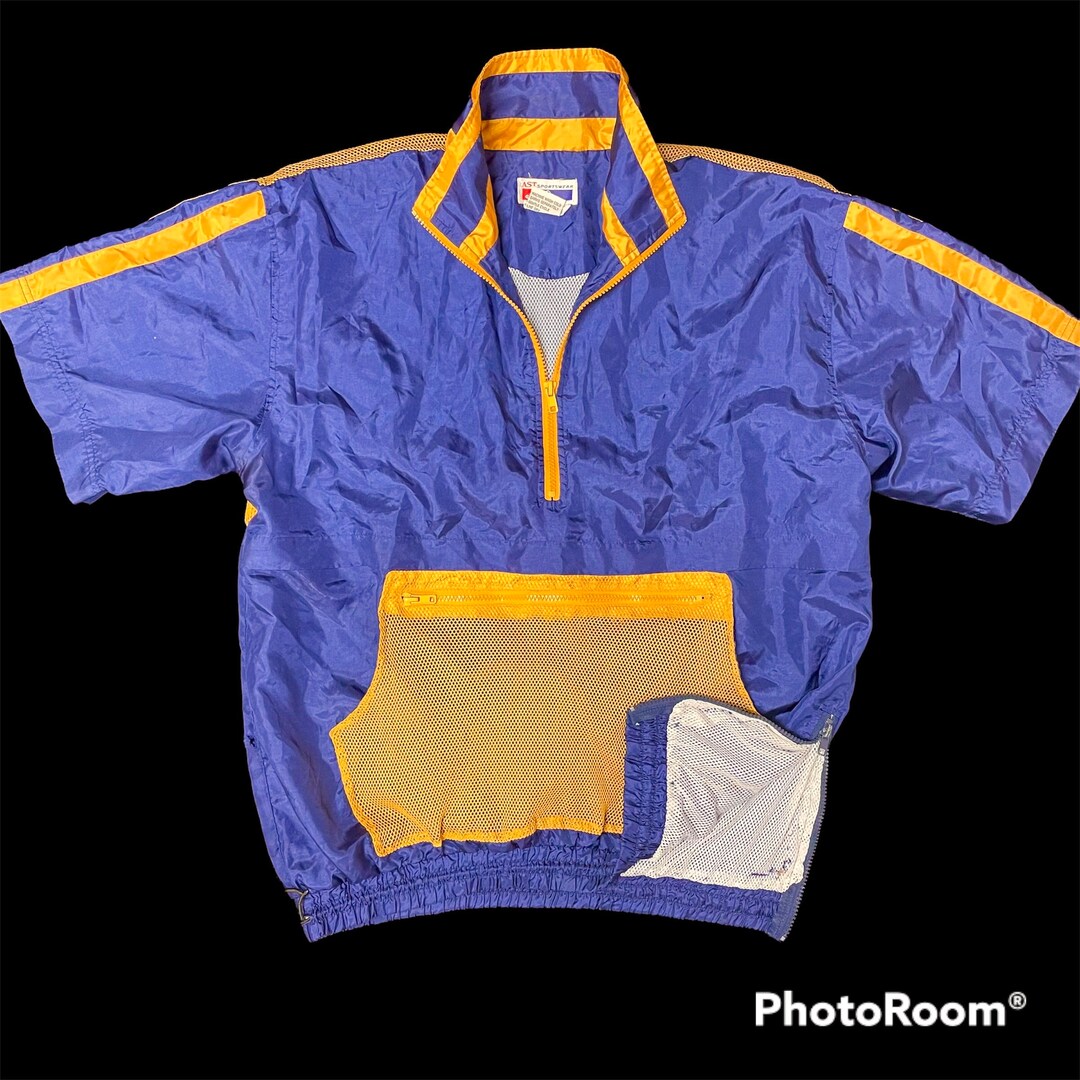 Vintage 80 90's AST Sportswear SHINY Blue SATIN Gold Mesh Net Shirt ...