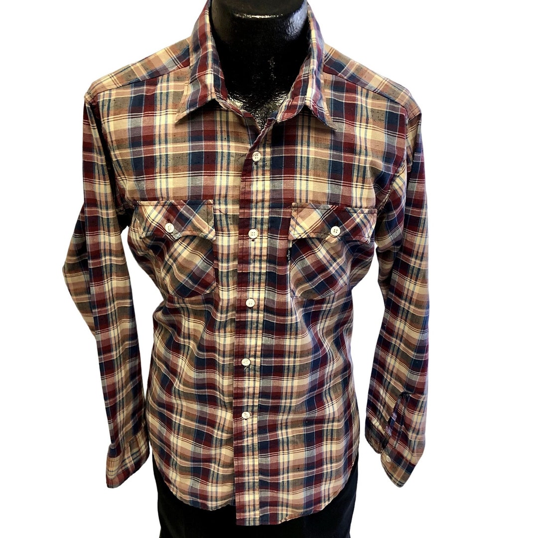 Vintage 60's Levis Men's Mod Maroon Blue SHADOW PLAID Flecked Western ...