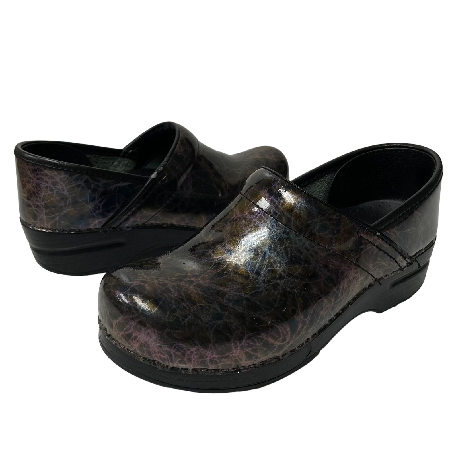 Vintage Dansko Purple Black PATENT Leather SCRIBBLE Clog Professional ...