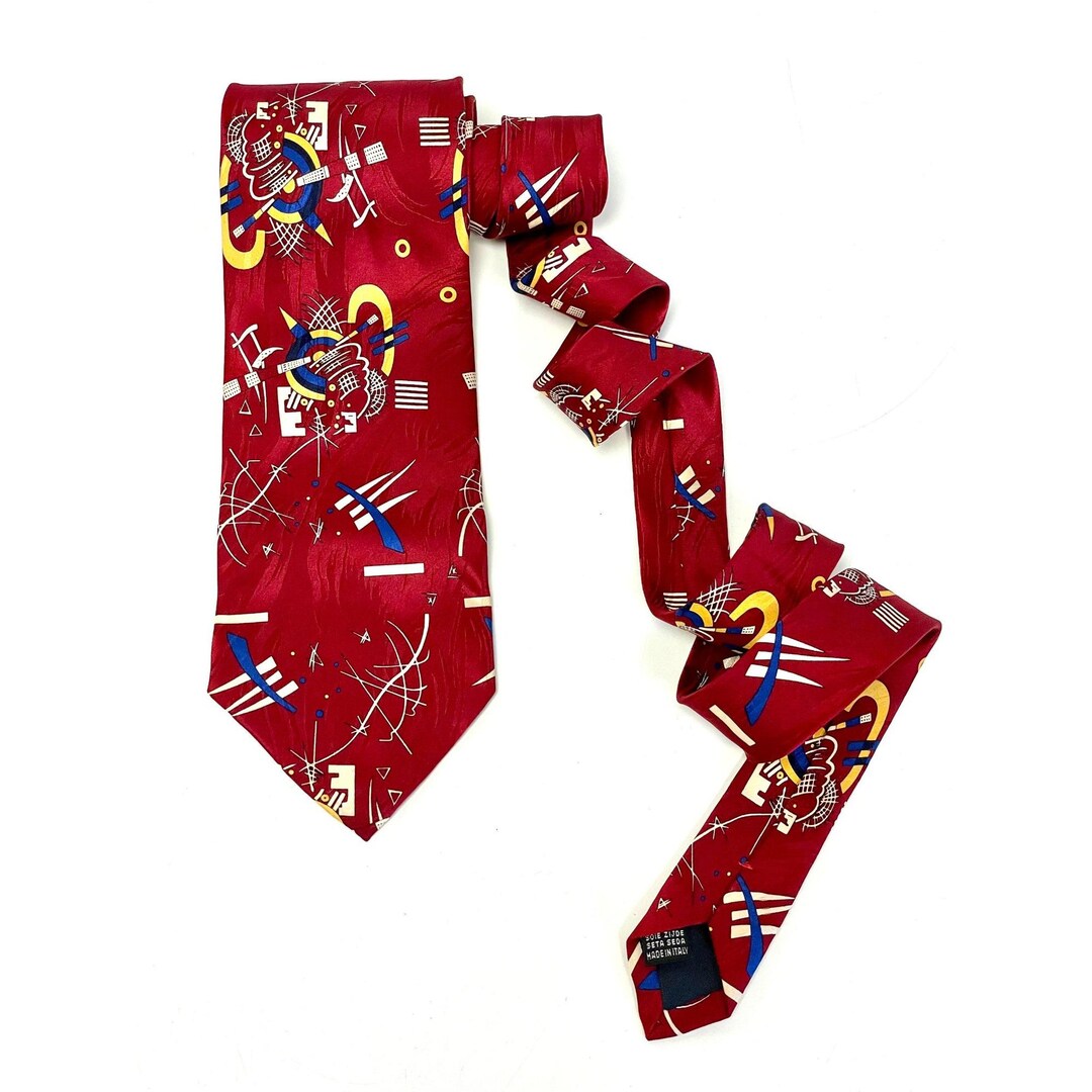 Vintage 90's Kandinsky Artist SMALL WORLDS VII Italy Red Silk Neck Tie ...