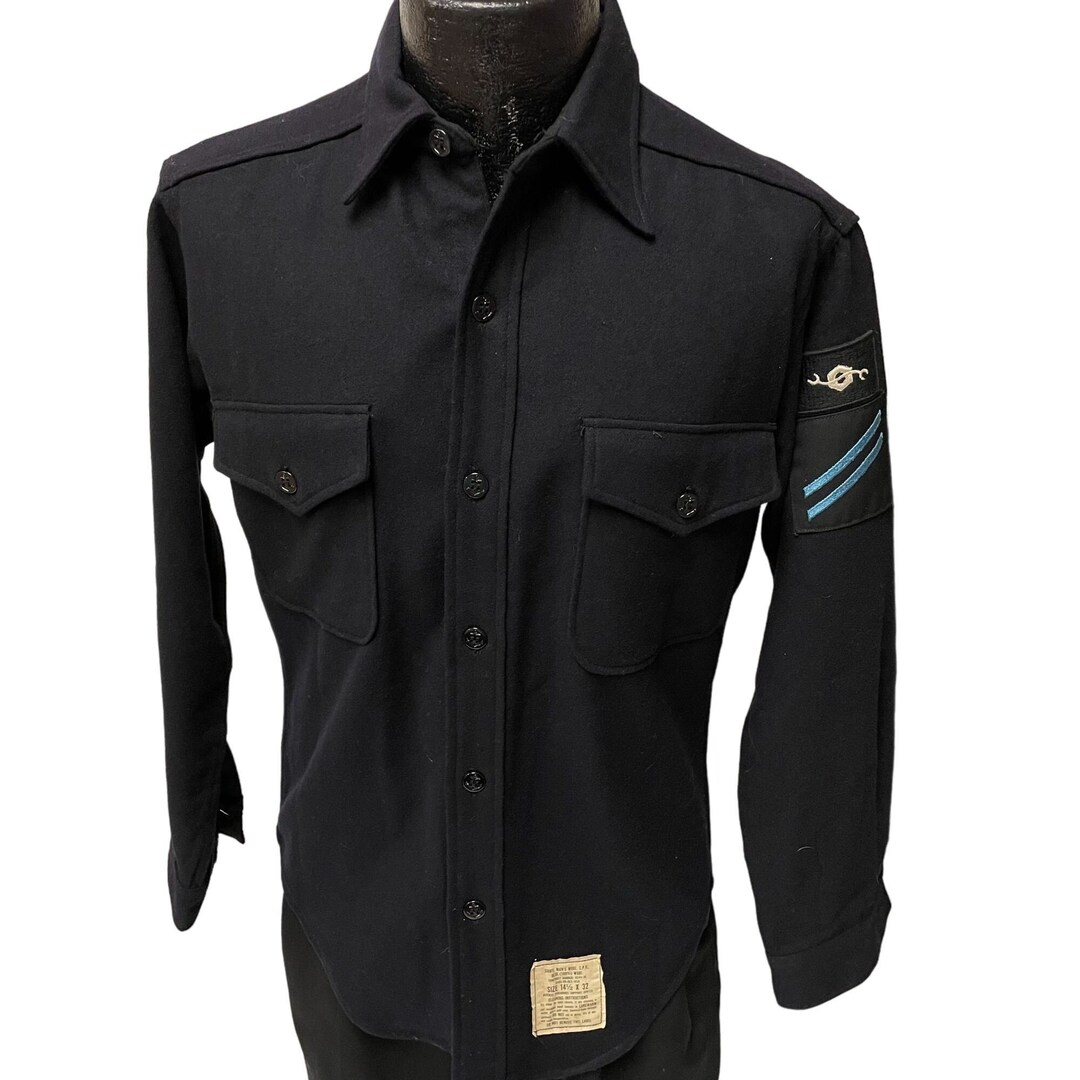 Vintage 70's US Navy USN Blue Wool CPO Military Uniform Shirt With ...