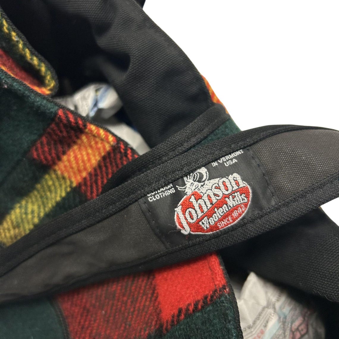Vintage 80's Johnson Woolen Mills Green Red Plaid TARTAN Hand Bag WOOL ...