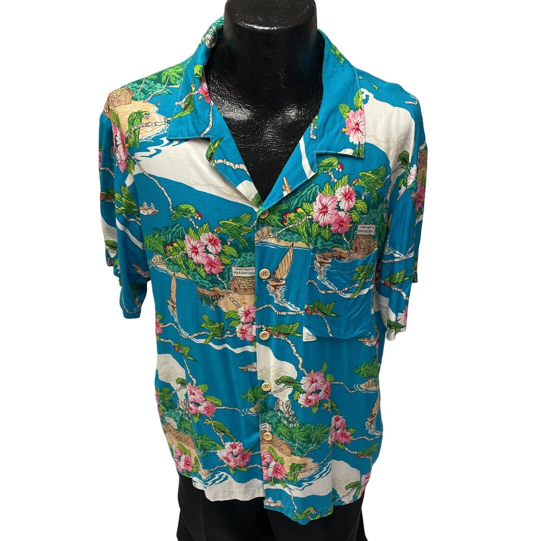 Vtg 80's Comfort Zone Men's Jimmy Buffetts MARGARITAVILLE Blue Hawaiian ...