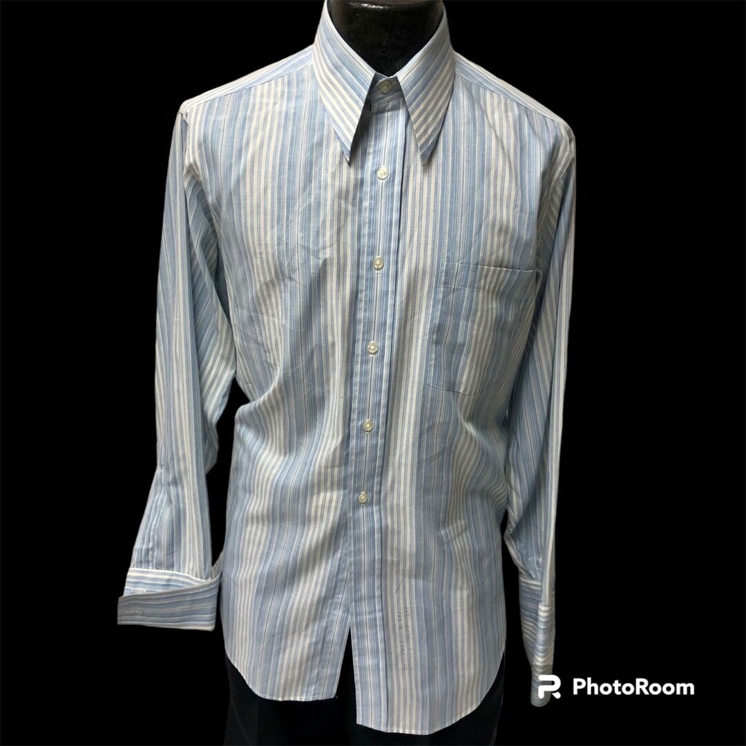 Hathaway Broadstreets Men's Blue White CHALK STRIPE Mod Disco FRENCH ...