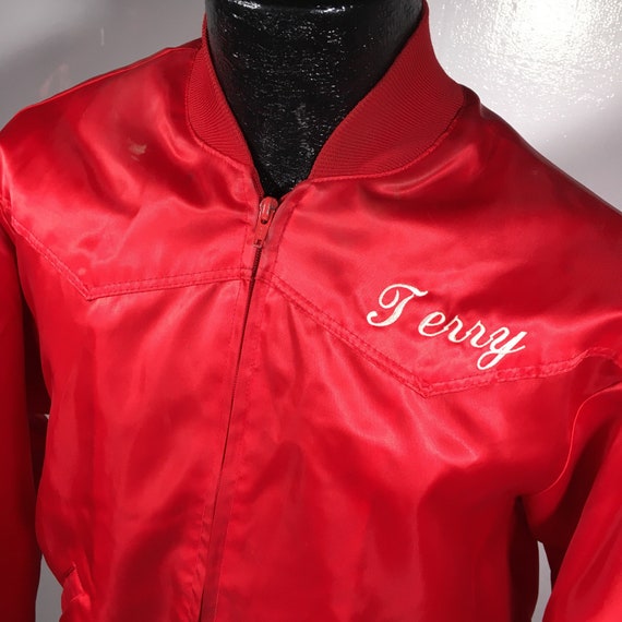Vintage 80's USA Made Shiny Red Nylon Windbreaker Cow… - Gem