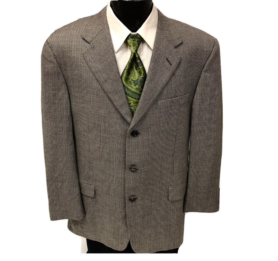 Hickey Freeman Madison Men Black White Sport Coat HERRINGBONE Jacket ...