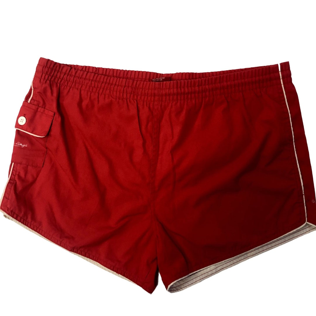 Vintage 60 70's Rawlings Men's ATHLETIC Red SWIM Suit Surfer Beach ...