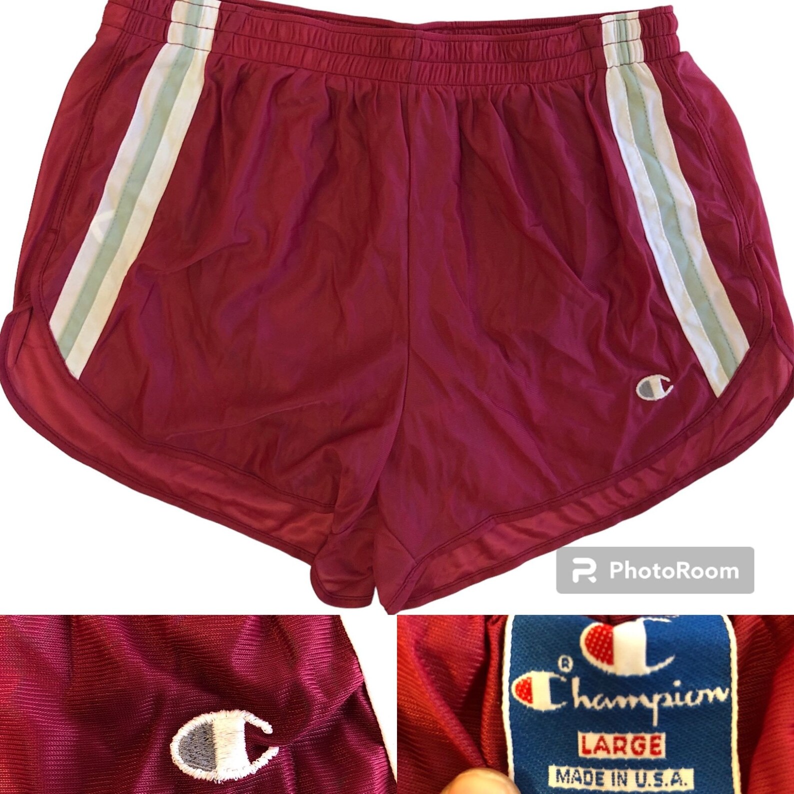 New Nos Vintage 80 90's Champion USA Maroon SHINY Nylon Logo SPRINTER ...