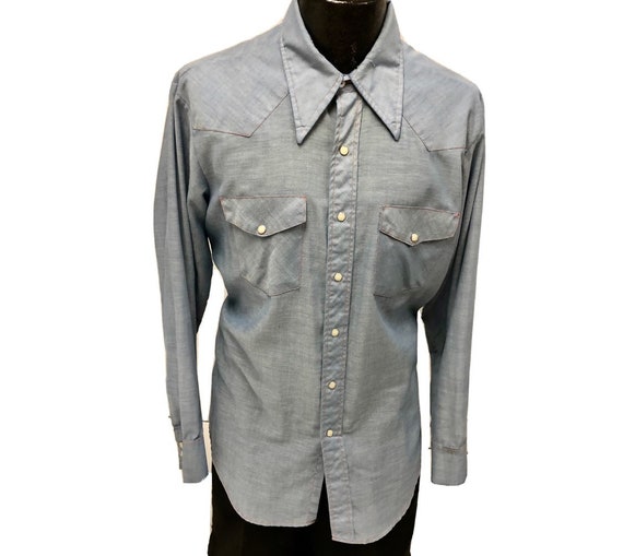 Vtg 70’s JCPenney Big Mac CHAMBRAY Pearl Snap Hippie … - Gem