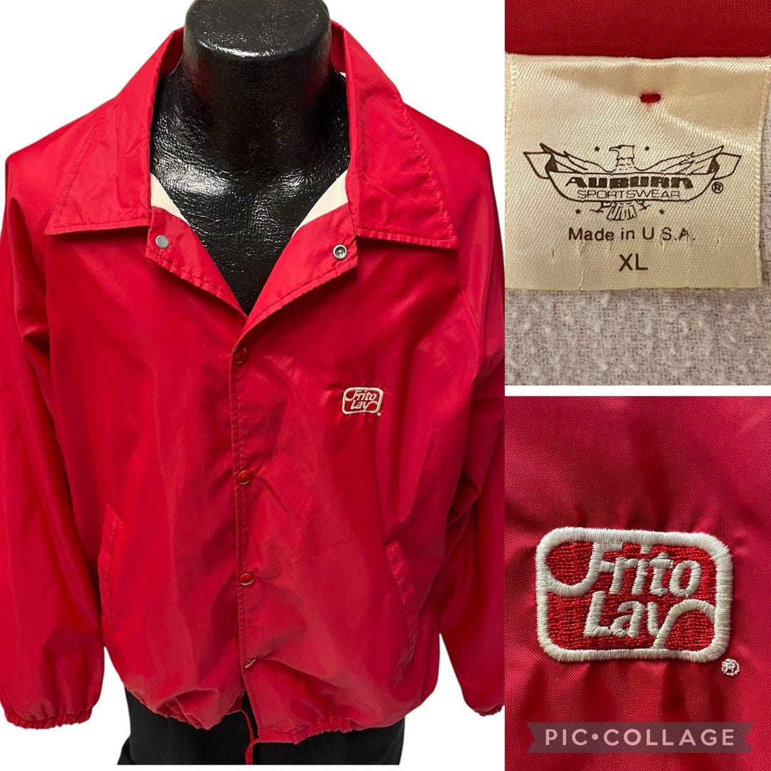 Vintage 70's Auburn Men Red Nylon Windbreaker FRITO LAY Chips DELIVERY ...