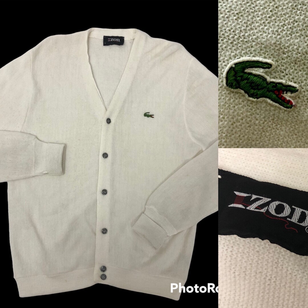 Vintage 70 80s Izod Lacoste Men White Knit ALLIGATOR Croc Logo Cardigan Sweater M - Etsy