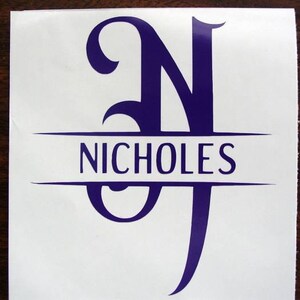 Monogram Decal, Split Name Monogram Sticker, Vinyl Decal, Personalized ...
