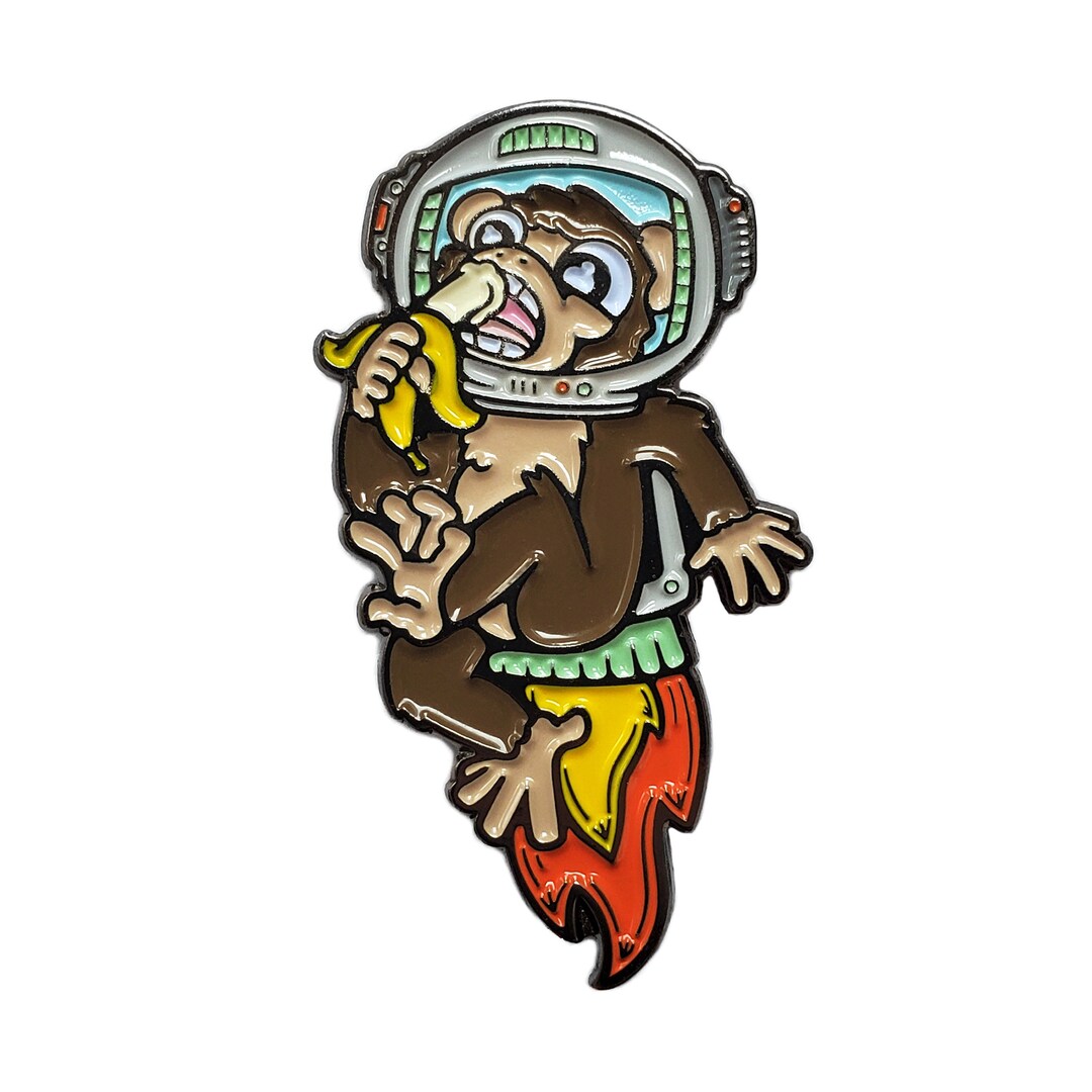 Astronaut Chimp Enamel Pin – 2" – Black Nickel - Etsy