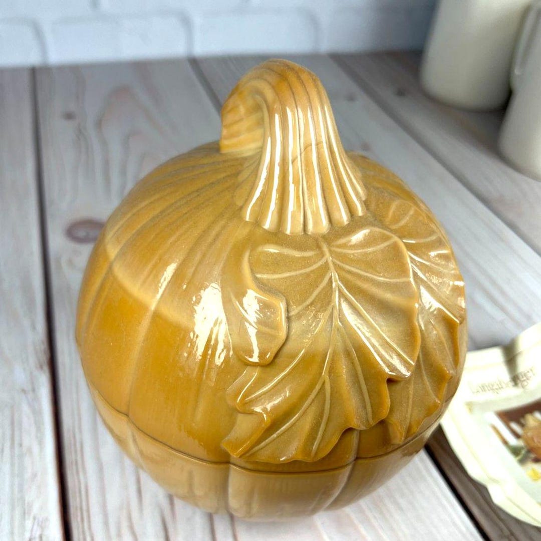 Longaberger Orange / Caramel Milk Glass Pumpkin SWIRL LEAF Covered ...