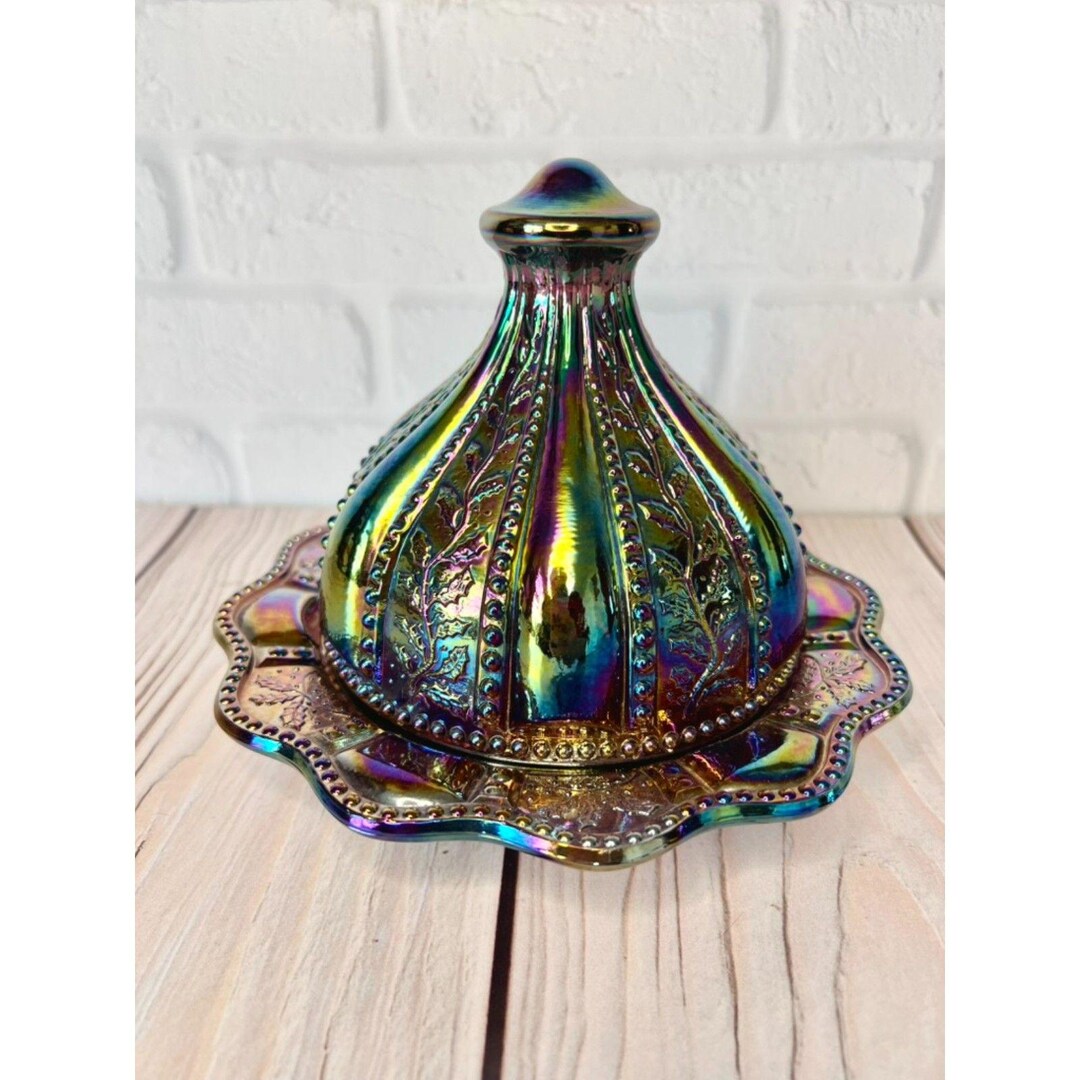 Vintage Summit Art Glass Amethyst Holly Carnival Glass Butter Dish - Etsy