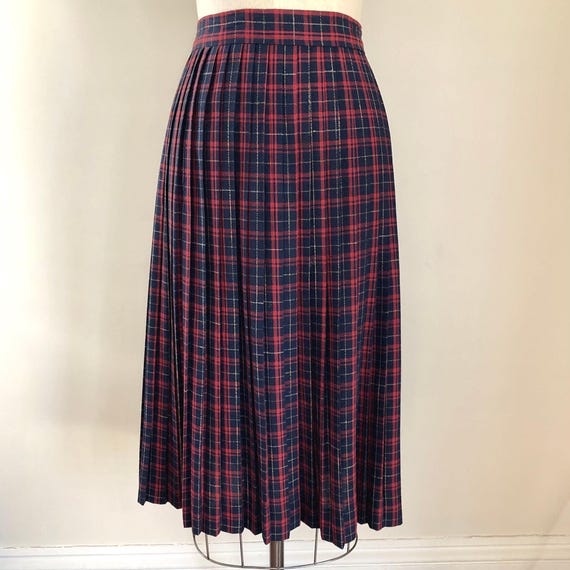 50's Pleated Wool Skirt Plaid Classic Secretary Prepp… - Gem