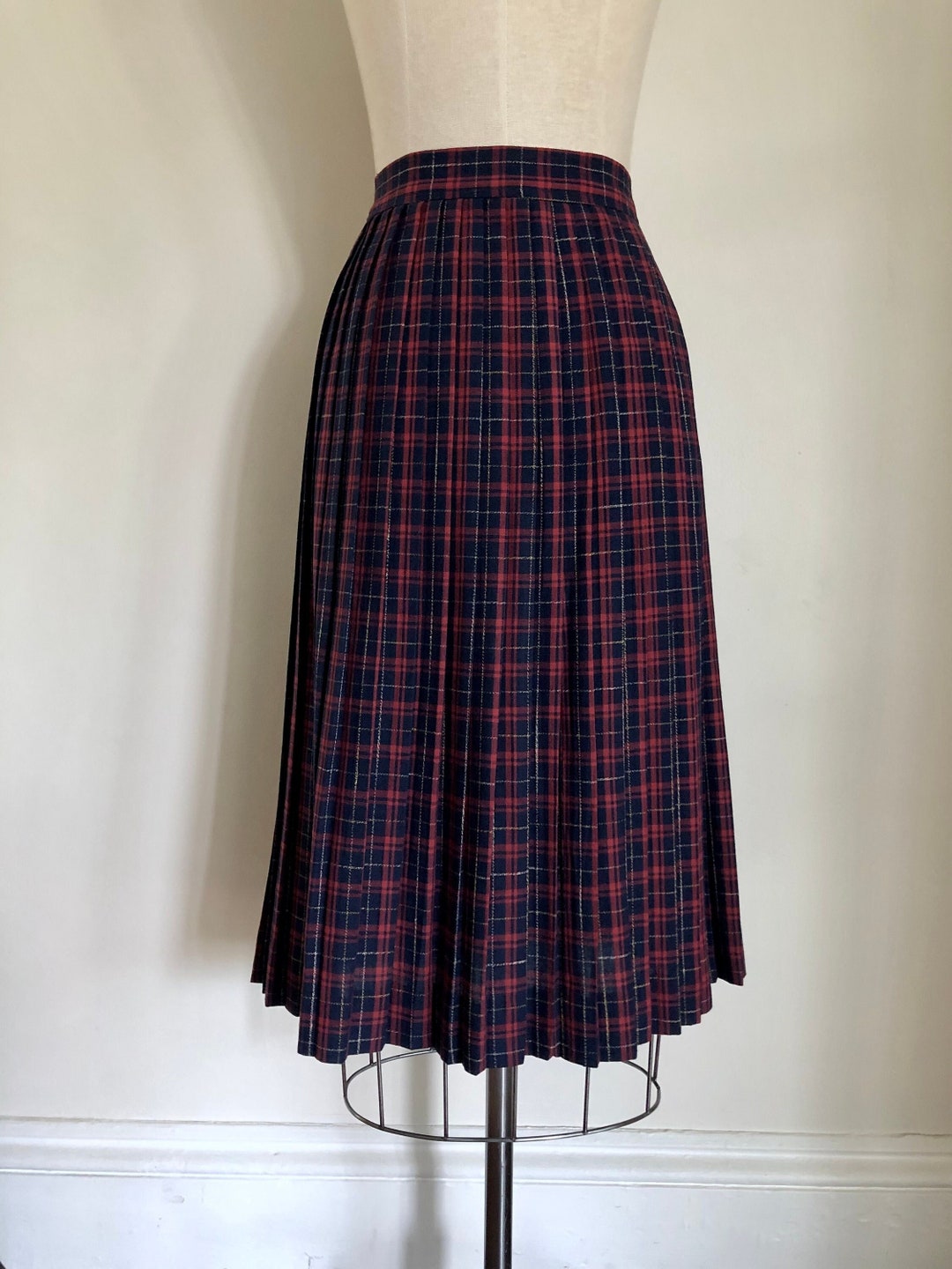 50's Skirt Pleated Wool Plaid Classic Secretary Preppy Librarian Skirt ...
