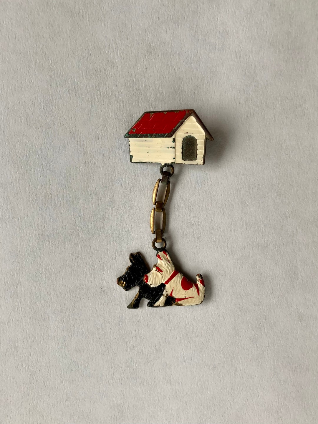 1930s Pin Brooch Enamel Scotty Dog House Dangle Brass Red - Etsy