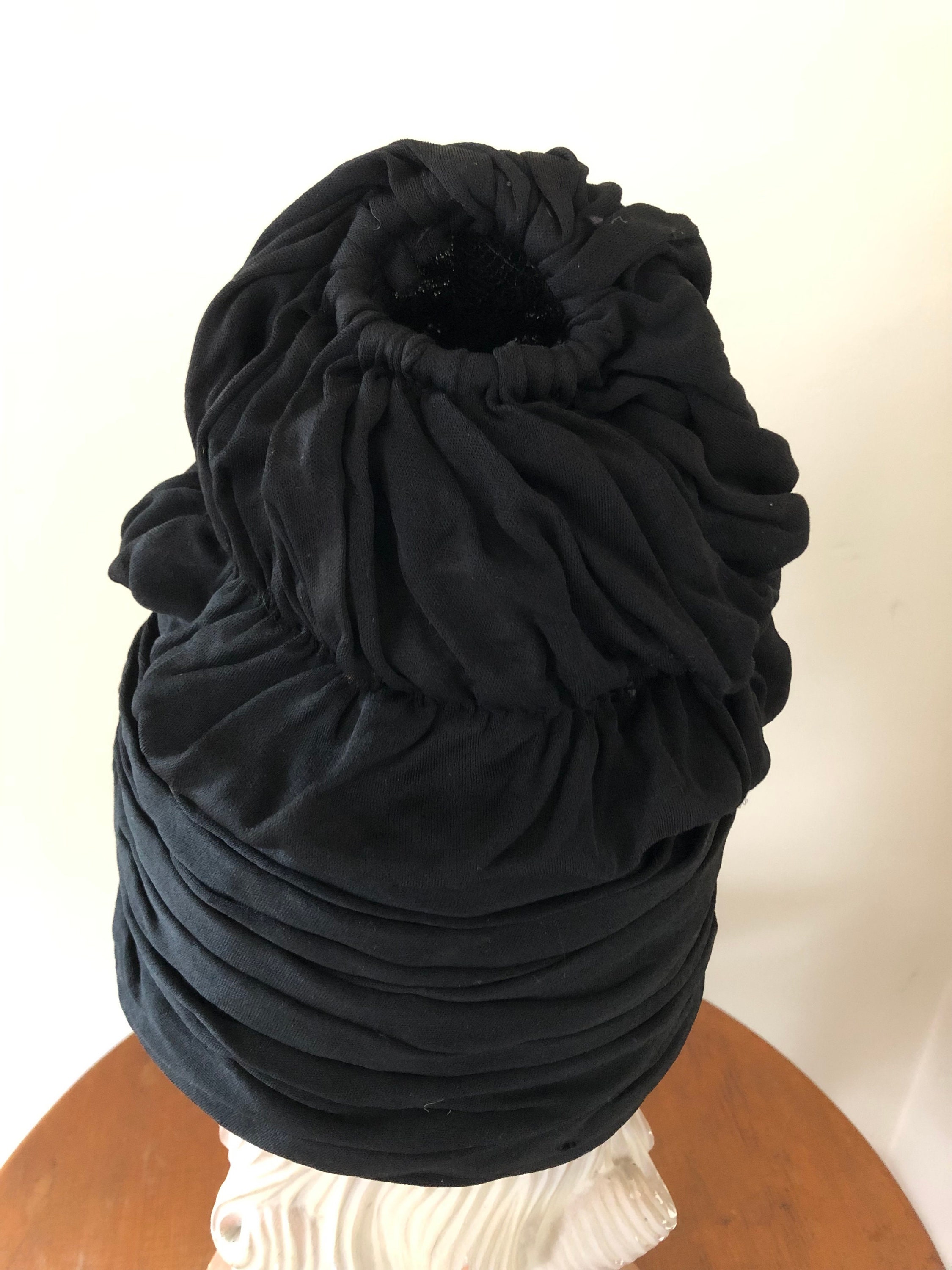60's Hat Bee Hive Turban Black Cone Shape Silk Jersey - Etsy