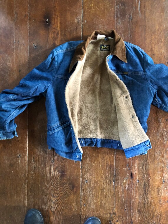 1970s Maverick Blue Bell Jacket Denim Sherpa Cotton W… - Gem