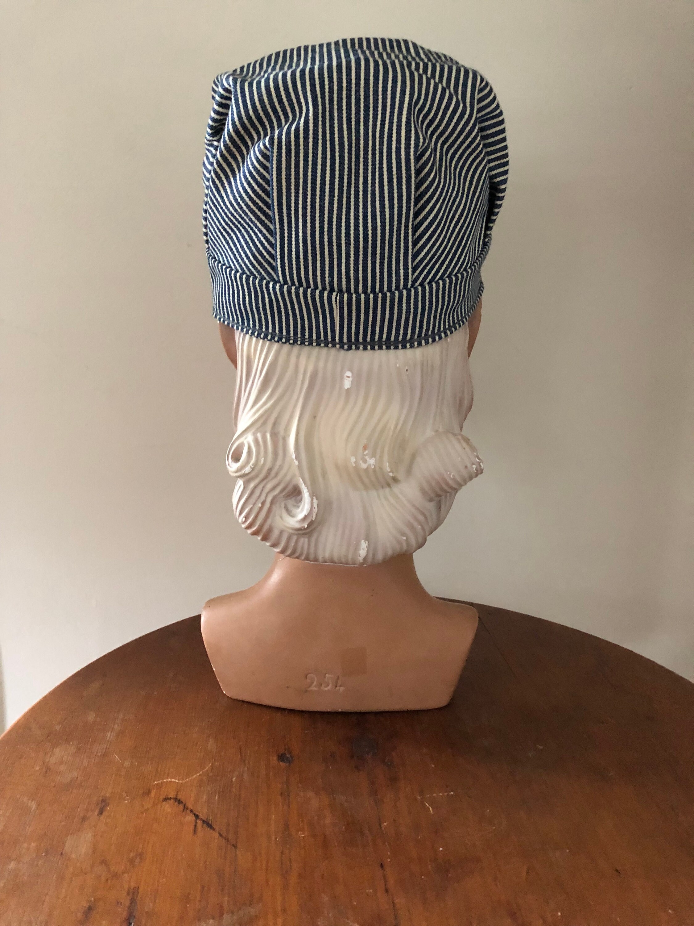 60's Railroad Cap Conductor Hat Hickory Cotton Demin Trucker Engineer ...