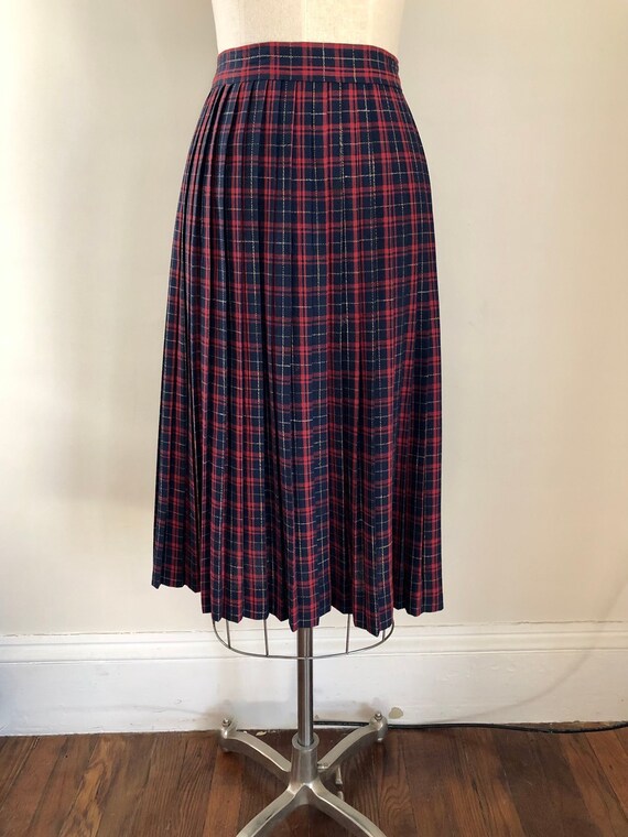 50's Pleated Wool Skirt Plaid Classic Secretary Prepp… - Gem