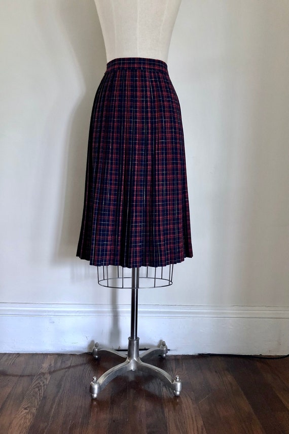 50's Pleated Wool Skirt Plaid Classic Secretary Prepp… - Gem
