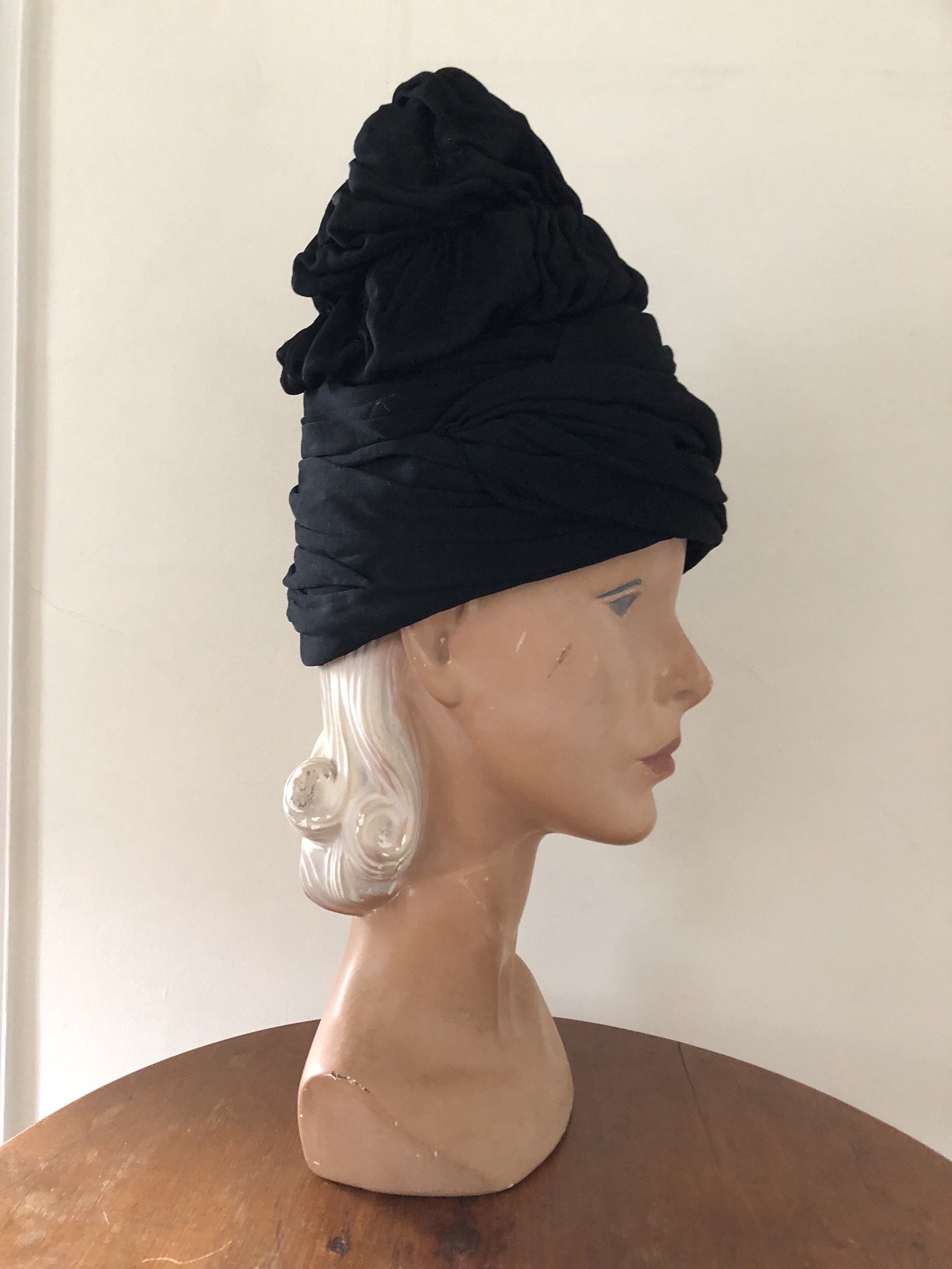60's Hat Bee Hive Turban Black Cone Shape Silk Jersey - Etsy