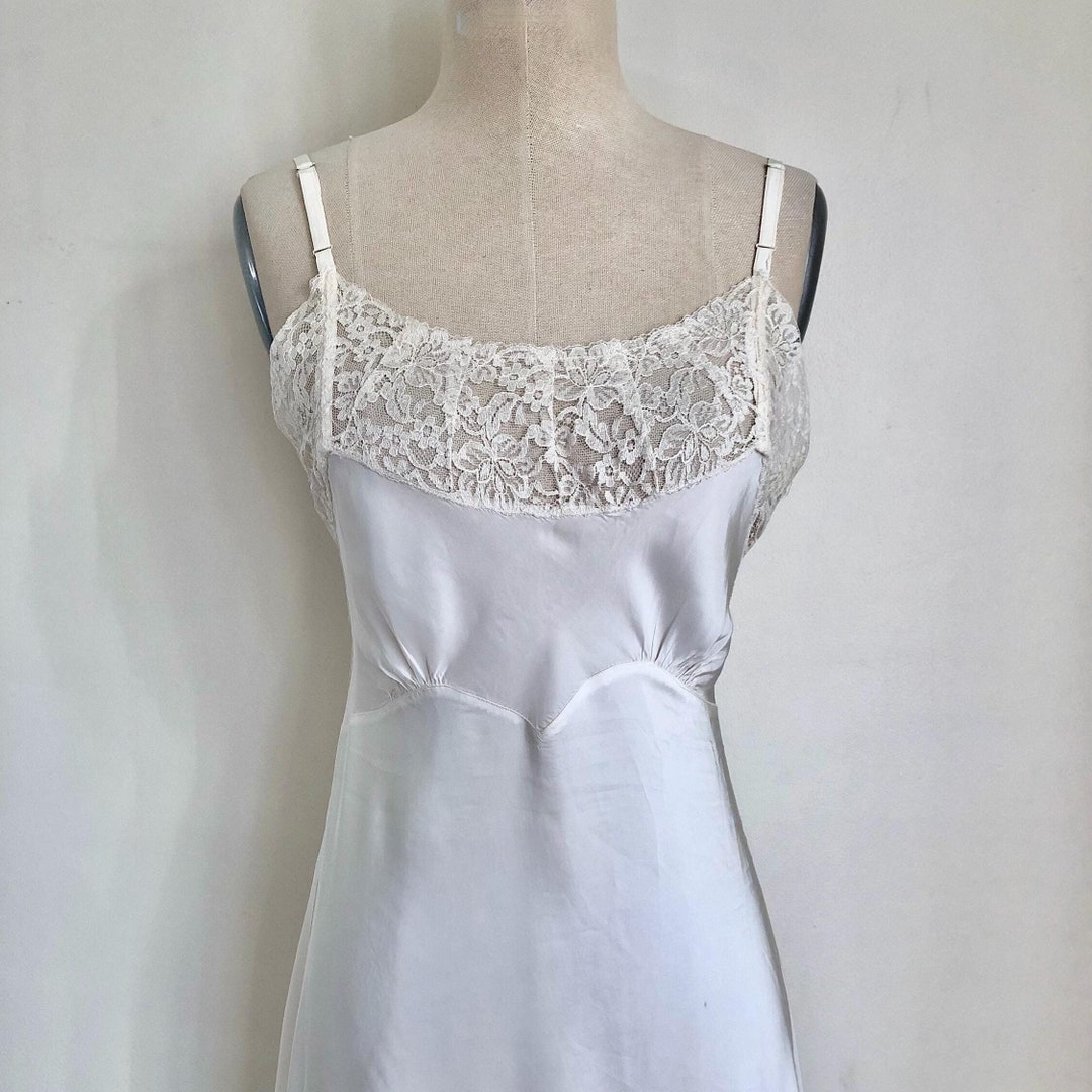50's Rayon Full Slip White Lace Trim Vintage Bias Cut Lingerie - Etsy
