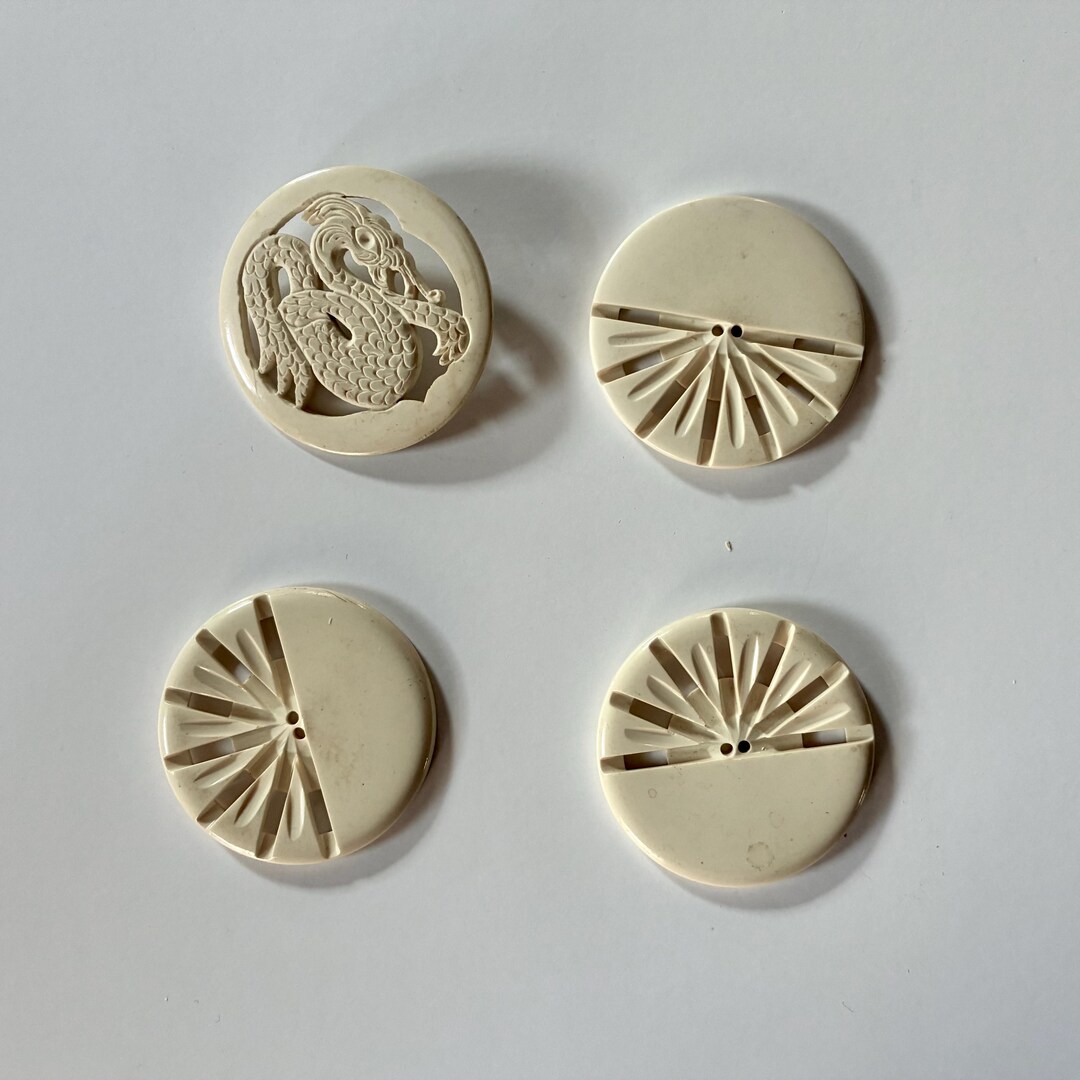 1930's Asian Carved Buttons Dragon Abstract Large Resin - Etsy