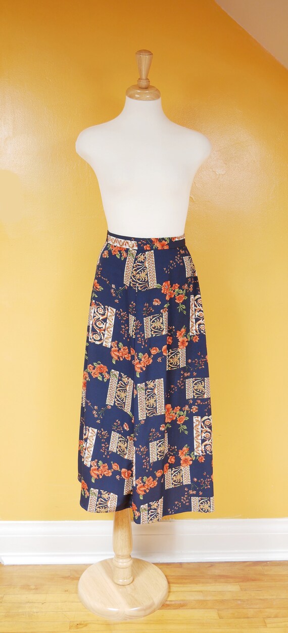 Navy Floral Quilt Pattern Midi Skirt - Gem
