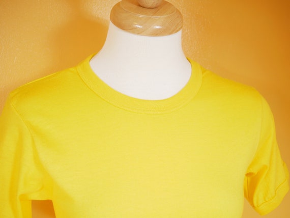 Vintage 1980s Blank Sunshine Yellow Ringer T-Shirt - Gem