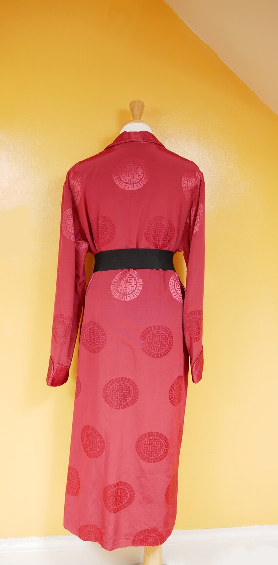 Red Chinese Brocade Smoking Jacket Mens Robe - Gem