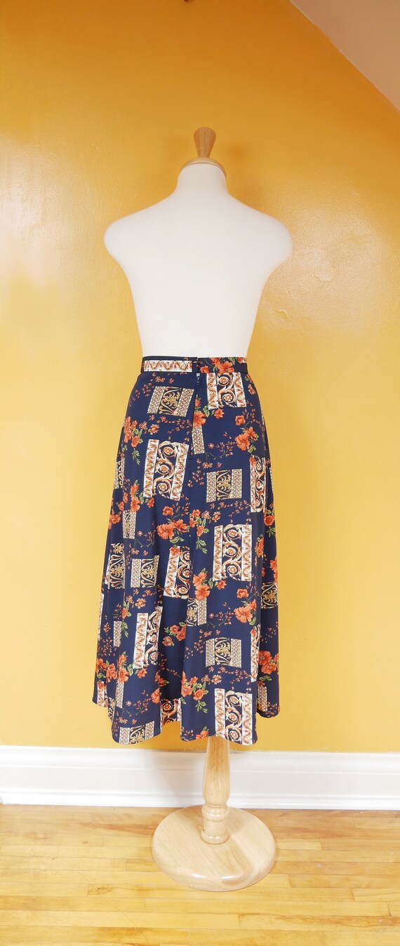 Navy Floral Quilt Pattern Midi Skirt - Gem