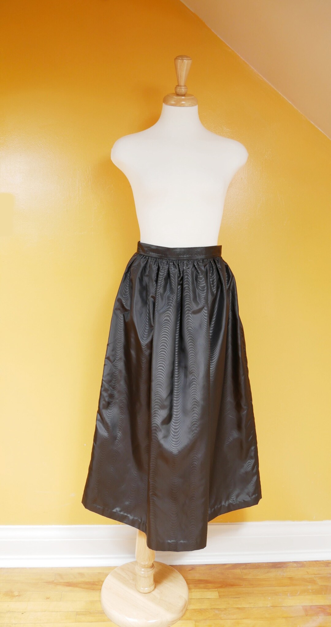 Black Nylon Hypno Swirl Print A Line Midi Skirt - Etsy